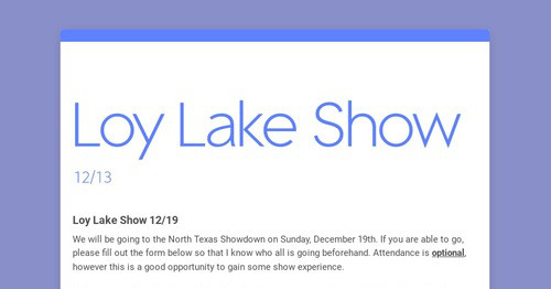 Loy Lake Show | Smore Newsletters