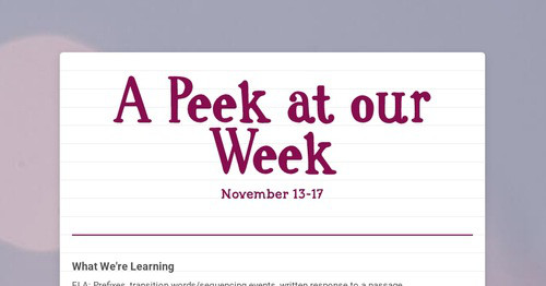A Peek at our Week | Smore Newsletters for Education