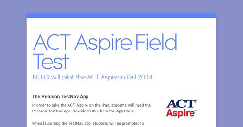ACT Aspire Field Test | Smore Newsletters