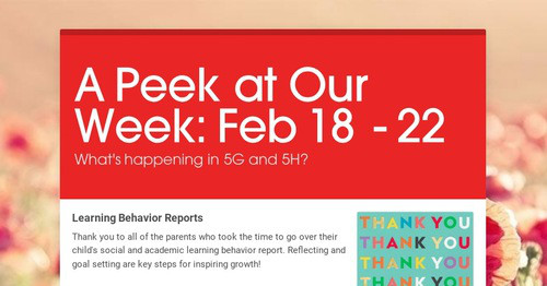 A Peek at Our Week: Feb 18 - 22 | Smore Newsletters