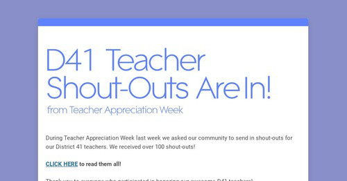 D41 Teacher Shout-Outs Are In! | Smore Newsletters