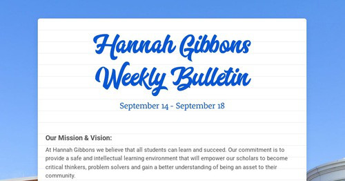 Hannah Gibbons Weekly Bulletin | Smore Newsletters