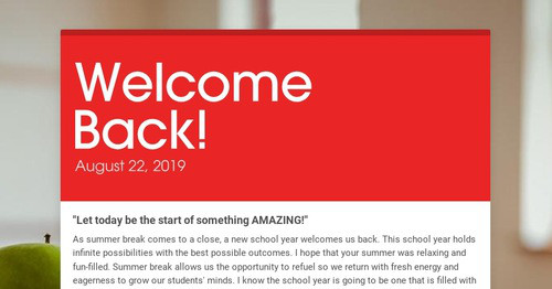 Welcome Back! | Smore Newsletters for Education