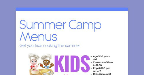Summer Camp Menus | Smore Newsletters