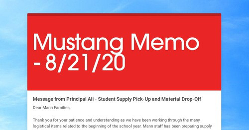 Mustang Memo - 8/21/20 | Smore Newsletters