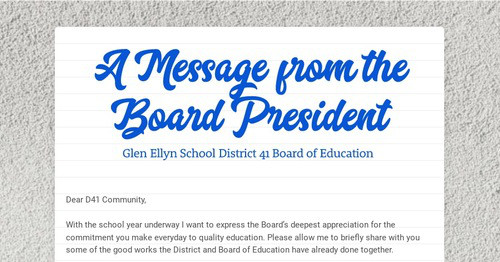 A Message from the Board President | Smore Newsletters
