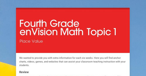 Fourth Grade enVision Math Topic 1 | Smore Newsletters