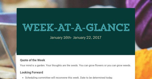 Week-At-A-Glance | Smore Newsletters for Education