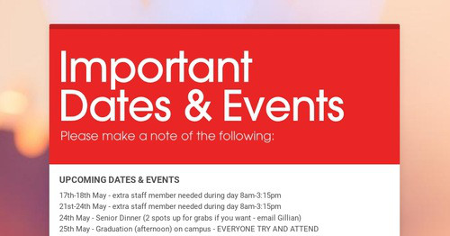 Important Dates & Events | Smore Newsletters