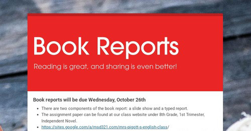 Book Reports | Smore Newsletters