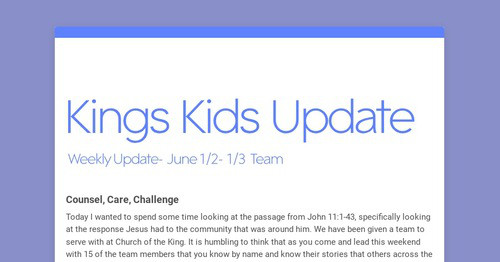 Kings Kids Update | Smore Newsletters
