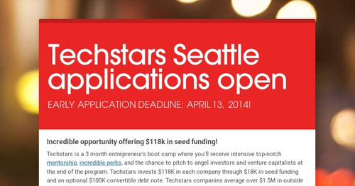 Techstars Seattle applications open | Smore Newsletters