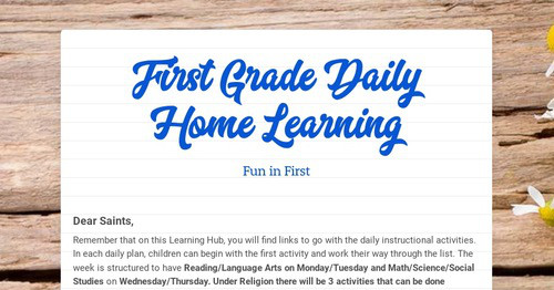 First Grade Daily Home Learning | Smore Newsletters