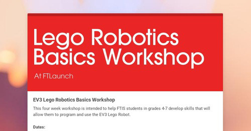 Lego Robotics Basics Workshop | Smore Newsletters