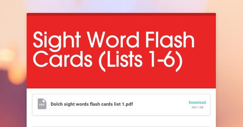 Sight Word Flash Cards (Lists 1-6) | Smore Newsletters