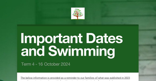 Important Dates and Swimming