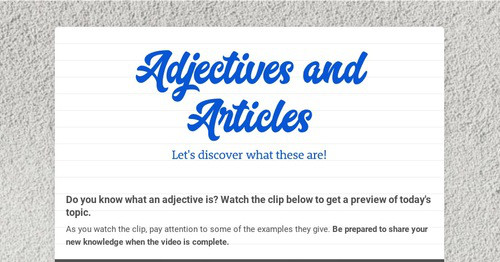 Adjectives and Articles | Smore Newsletters