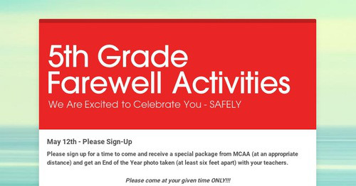 5th Grade Farewell Activities