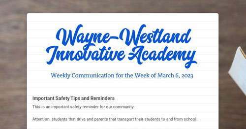 Wayne-Westland Innovative Academy | Smore Newsletters