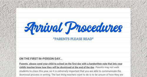 Arrival Procedures | Smore Newsletters
