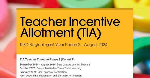 Teacher Incentive Allotment (TIA) | Smore Newsletters