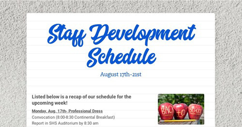 Staff Development Schedule | Smore Newsletters
