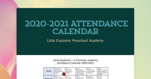2020-2021 Attendance Calendar | Smore Newsletters for Education