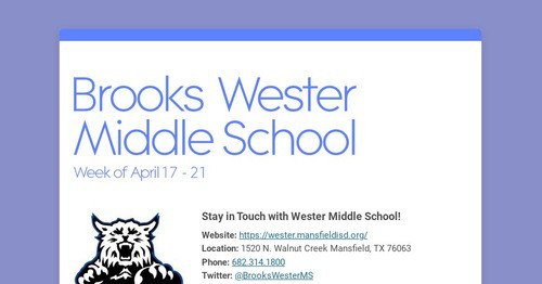 Brooks Wester Middle School | Smore Newsletters