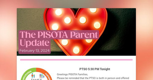 The PISOTA Parent Update | Smore Newsletters for Education