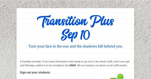 Transition Plus Sep 10 | Smore Newsletters for Education