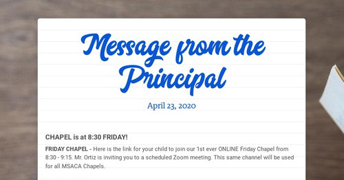 Message from the Principal | Smore Newsletters for Education