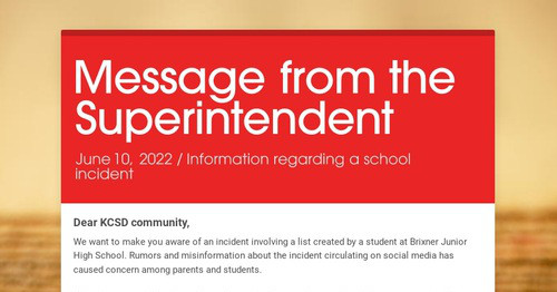 Message From The Superintendent