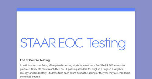 STAAR EOC Testing | Smore Newsletters for Education