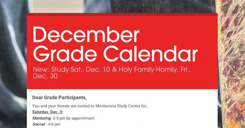 December Grade Calendar | Smore Newsletters for Education