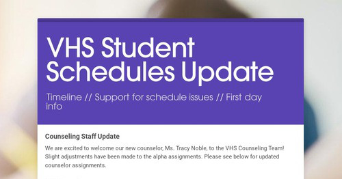 VHS Student Schedules Update