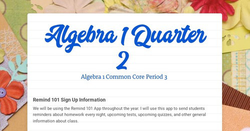 Algebra 1 Quarter 2 | Smore Newsletters