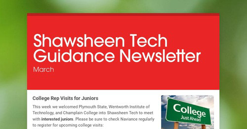 Shawsheen Tech Guidance Newsletter Shawsheen Tech Guidance Newsletter