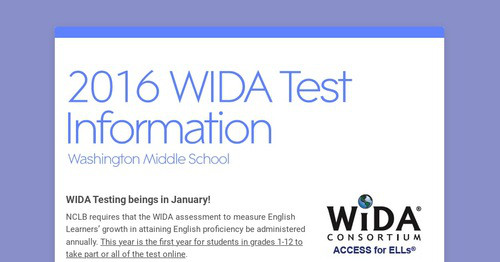 2016 WIDA Test Information | Smore Newsletters