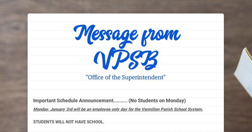 Message from VPSB