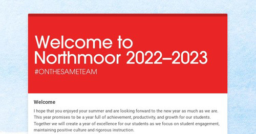 Welcome to Northmoor 2022--2023 | Smore Newsletters