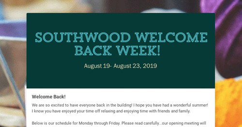 Southwood Welcome Back Week! | Smore Newsletters
