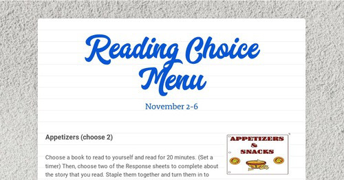 Reading Choice Menu | Smore Newsletters
