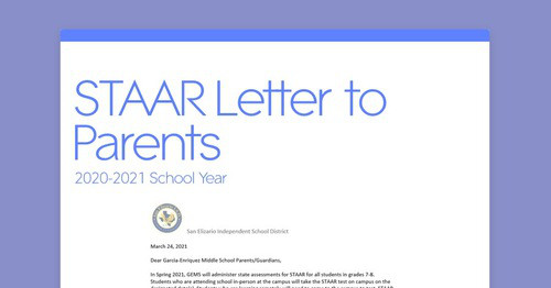 STAAR Letter to Parents