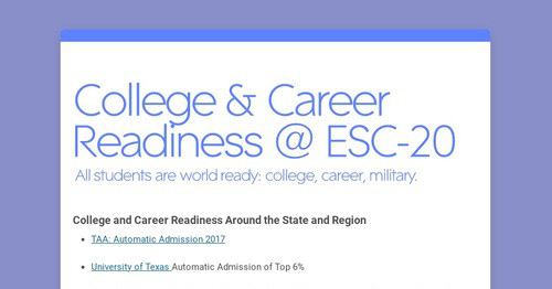 College & Career Readiness @ ESC-20 | Smore Newsletters