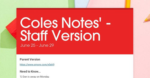 Coles Notes' - Staff Version | Smore Newsletters
