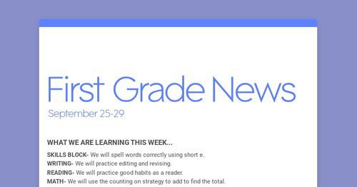 First Grade News | Smore Newsletters