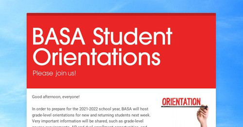 BASA Student Orientations | Smore Newsletters