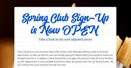 Spring Club Sign-Up is Now OPEN | Smore Newsletters