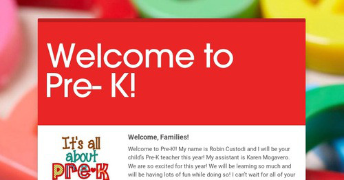 Welcome to Pre- K! | Smore Newsletters for Education