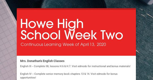 Howe High School Week Two | Smore Newsletters